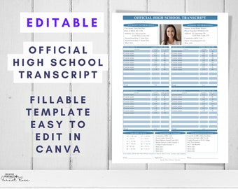 Report Card Template, Fillable High School Transcript, Printable ...