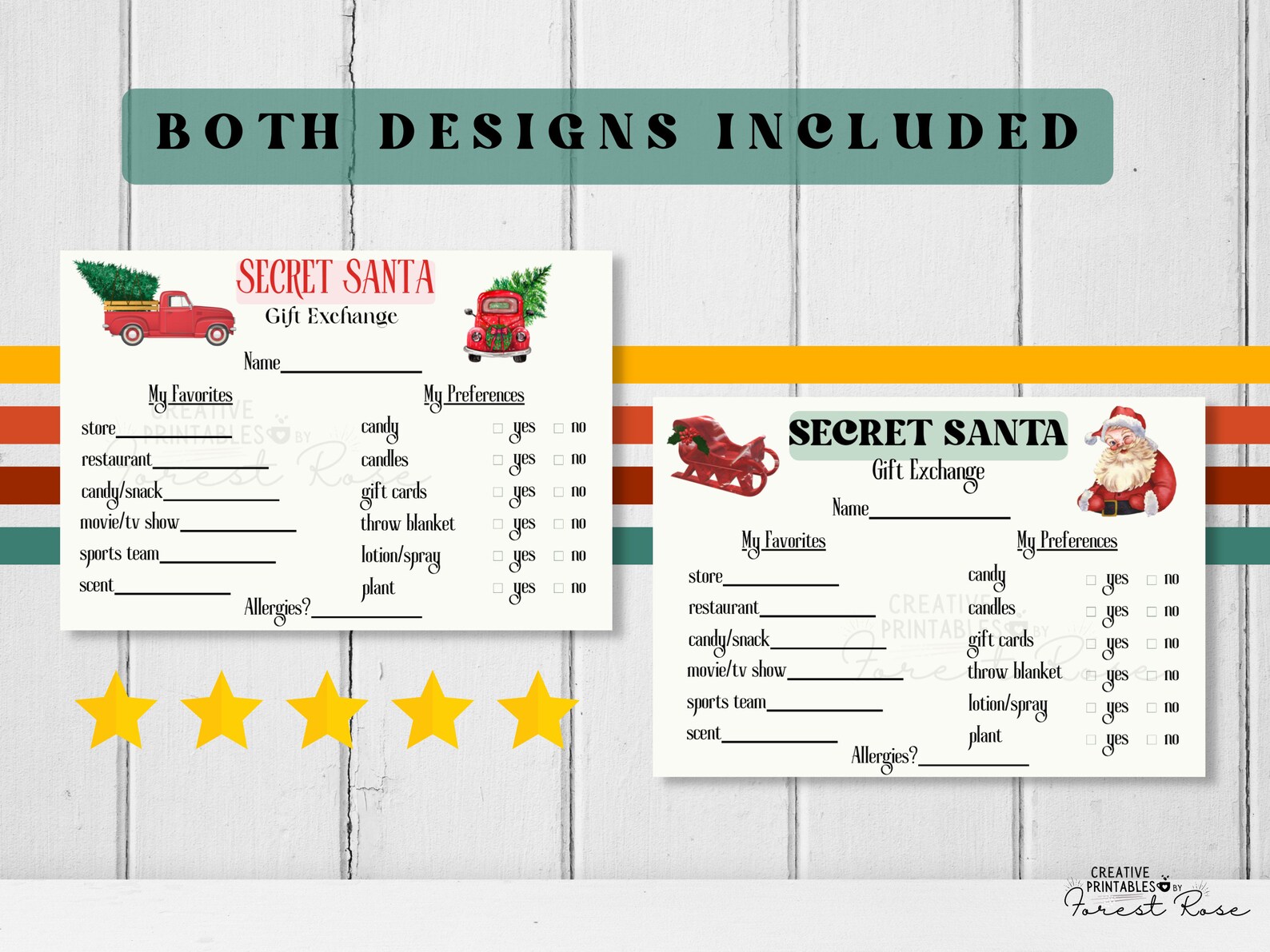 Retro Secret Santa Questionnaire for Gift Exchange, Secret Santa ...