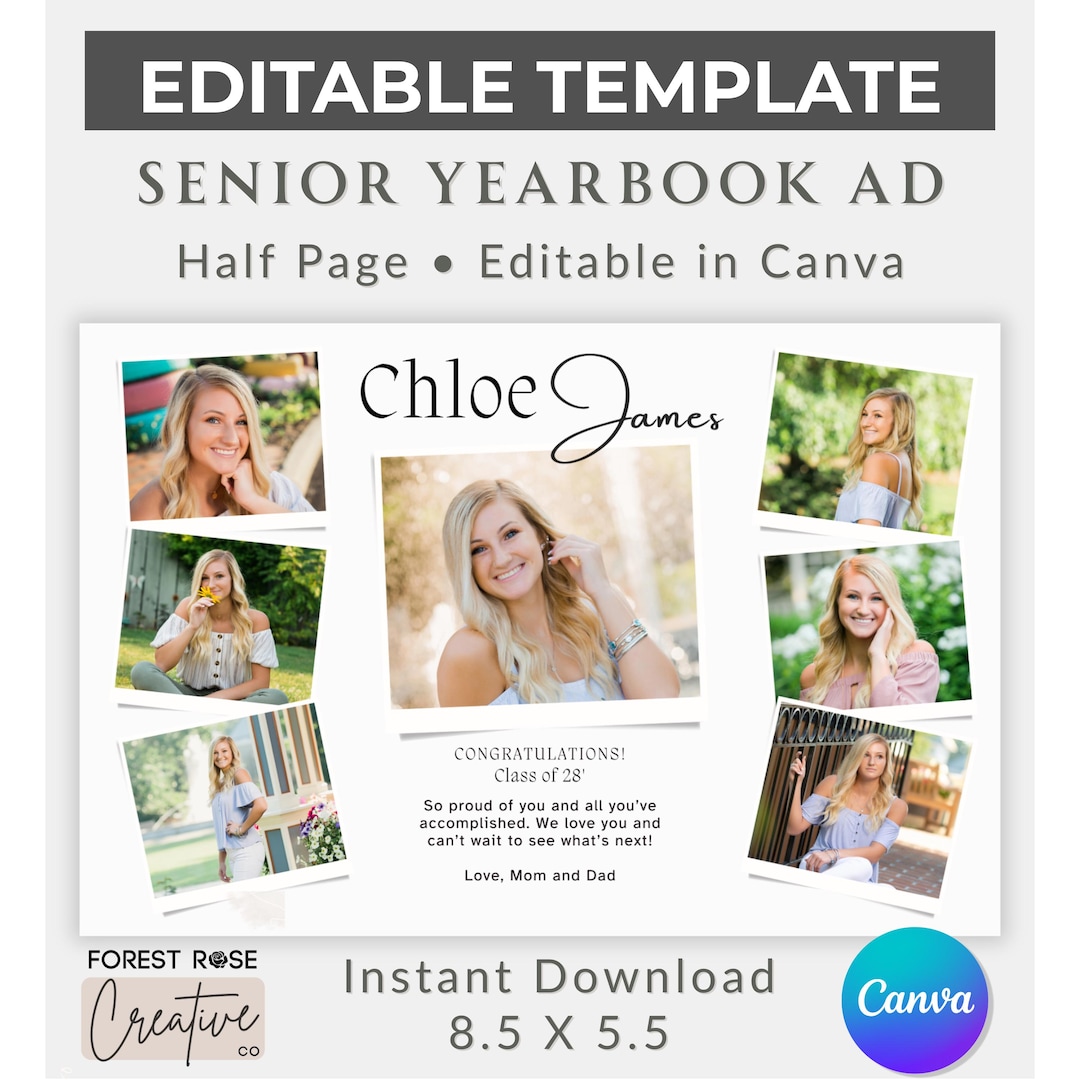 Half Page Yearbook Ad Template Editable Canva | Senior Graduation Shout ...