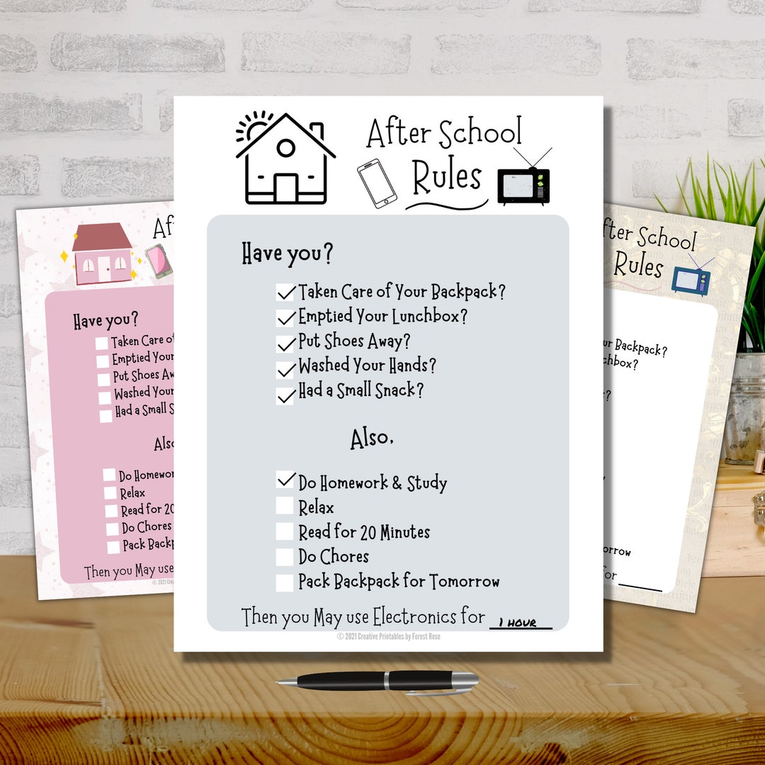 After School Checklist, After School Schedule, After School Rules, Kids ...