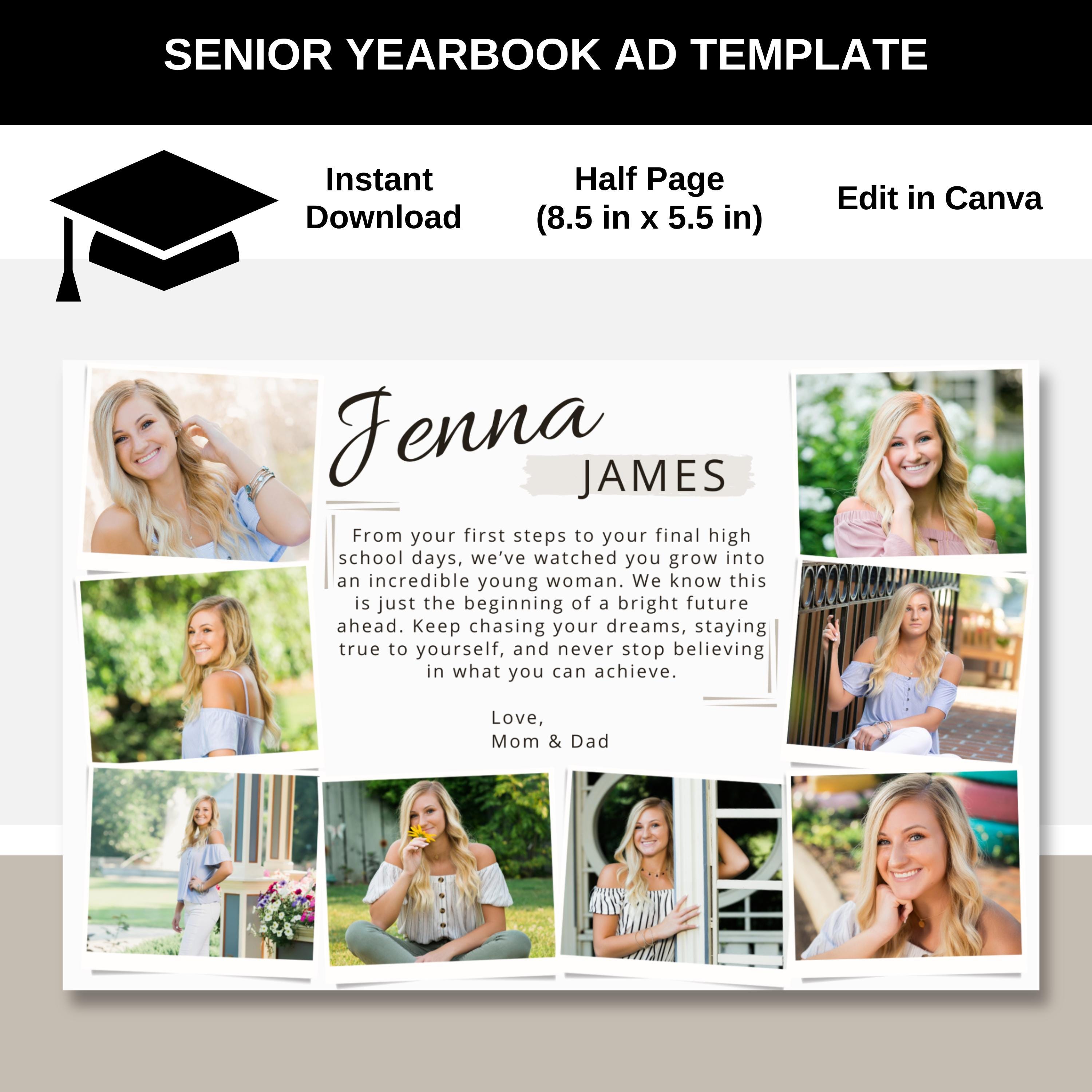 HALF PAGE Yearbook Ad, Canva Template, DIY Editable Personalized, High ...