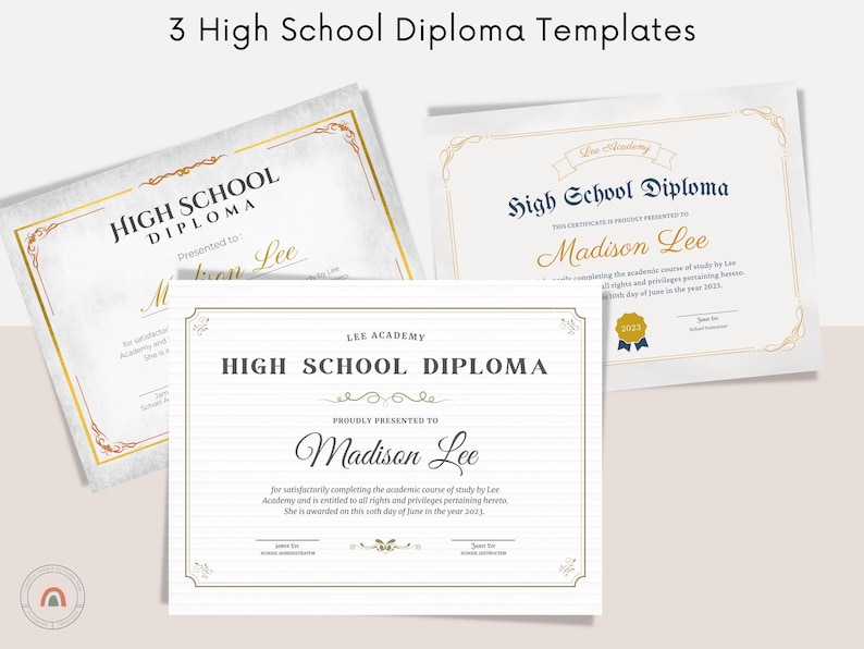 High School Diploma Template, Fillable High School Transcript Template ...