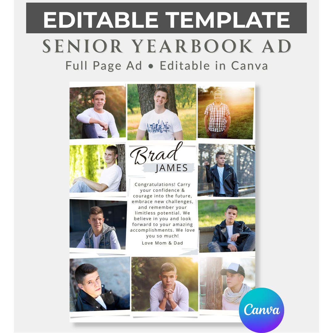 Full Page Yearbook Ad | Editable Senior Tribute Template | High School ...