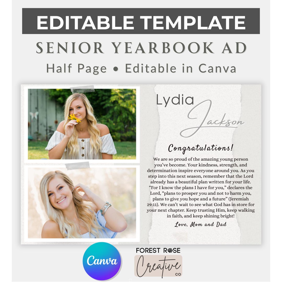 Editable Half Page Yearbook Ad Template | Senior Shout Out | Graduation ...