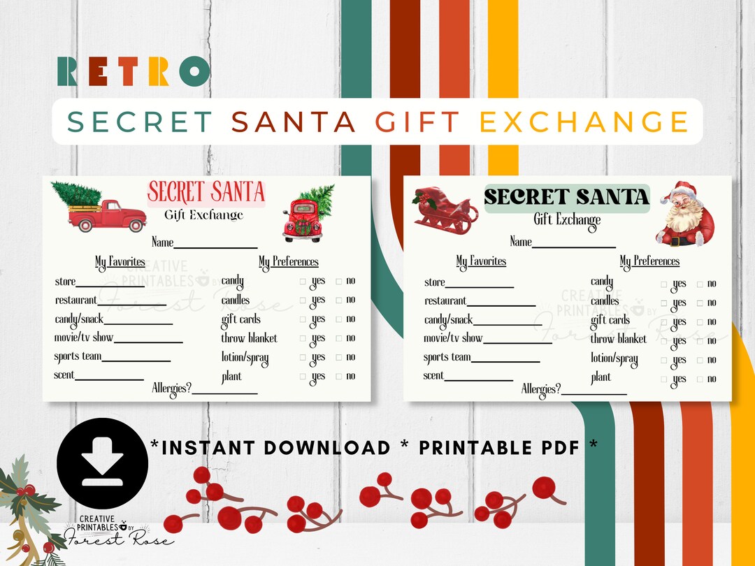 Retro Secret Santa Questionnaire for Gift Exchange, Secret Santa ...