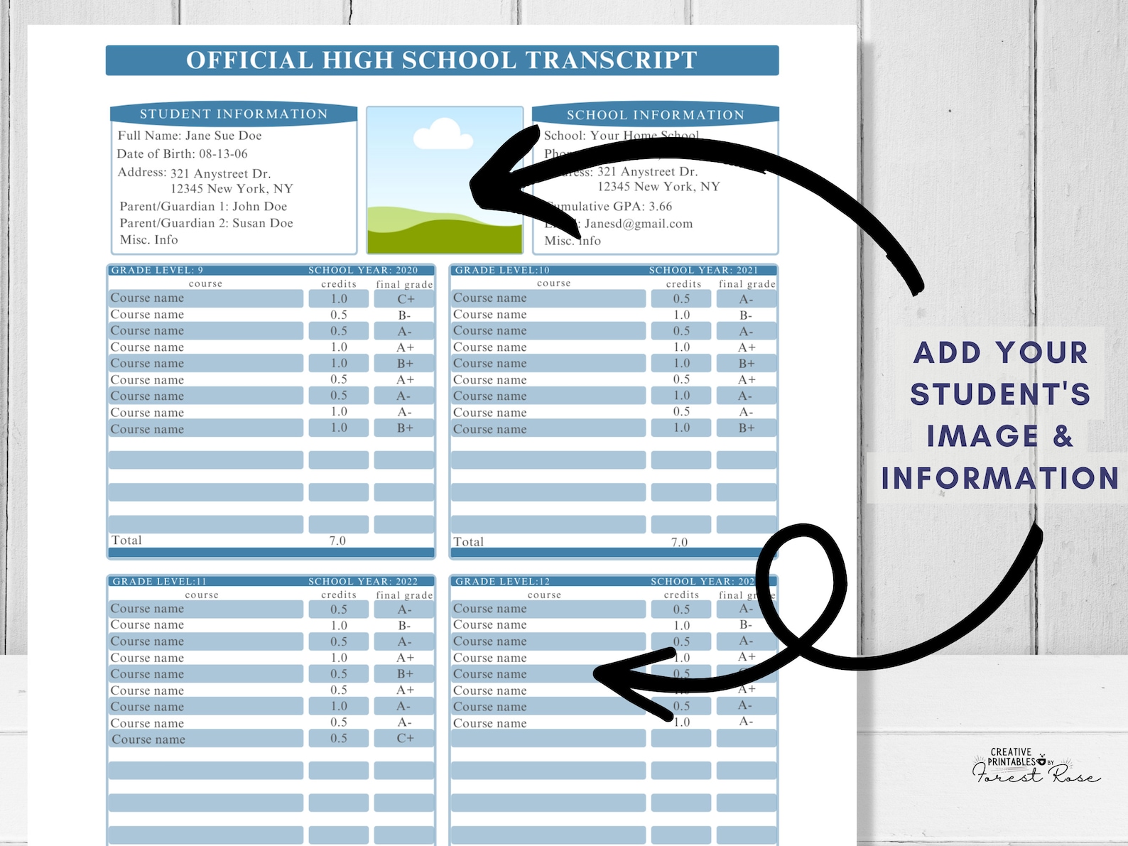 Editable Printable High School Transcript Template, Homeschool High ...