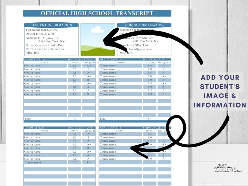 Editable Printable High School Transcript Template, Homeschool High ...
