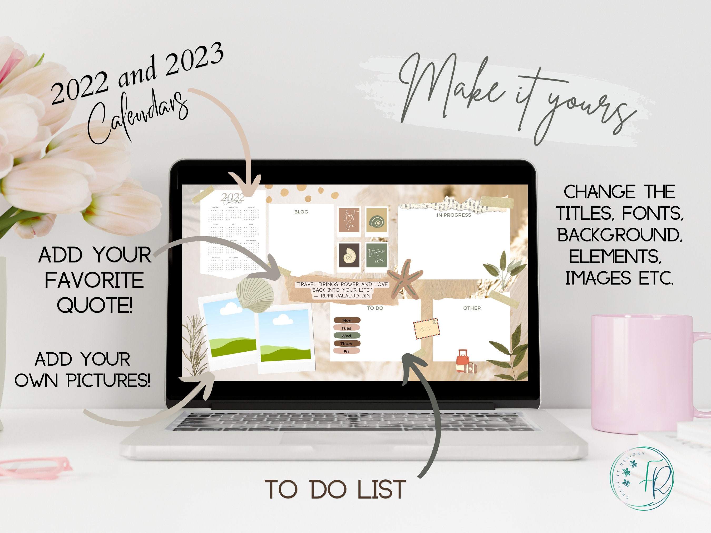 Desktop Wallpaper Organizer Editable Minimalist Calendar 2022 & 2023 ...