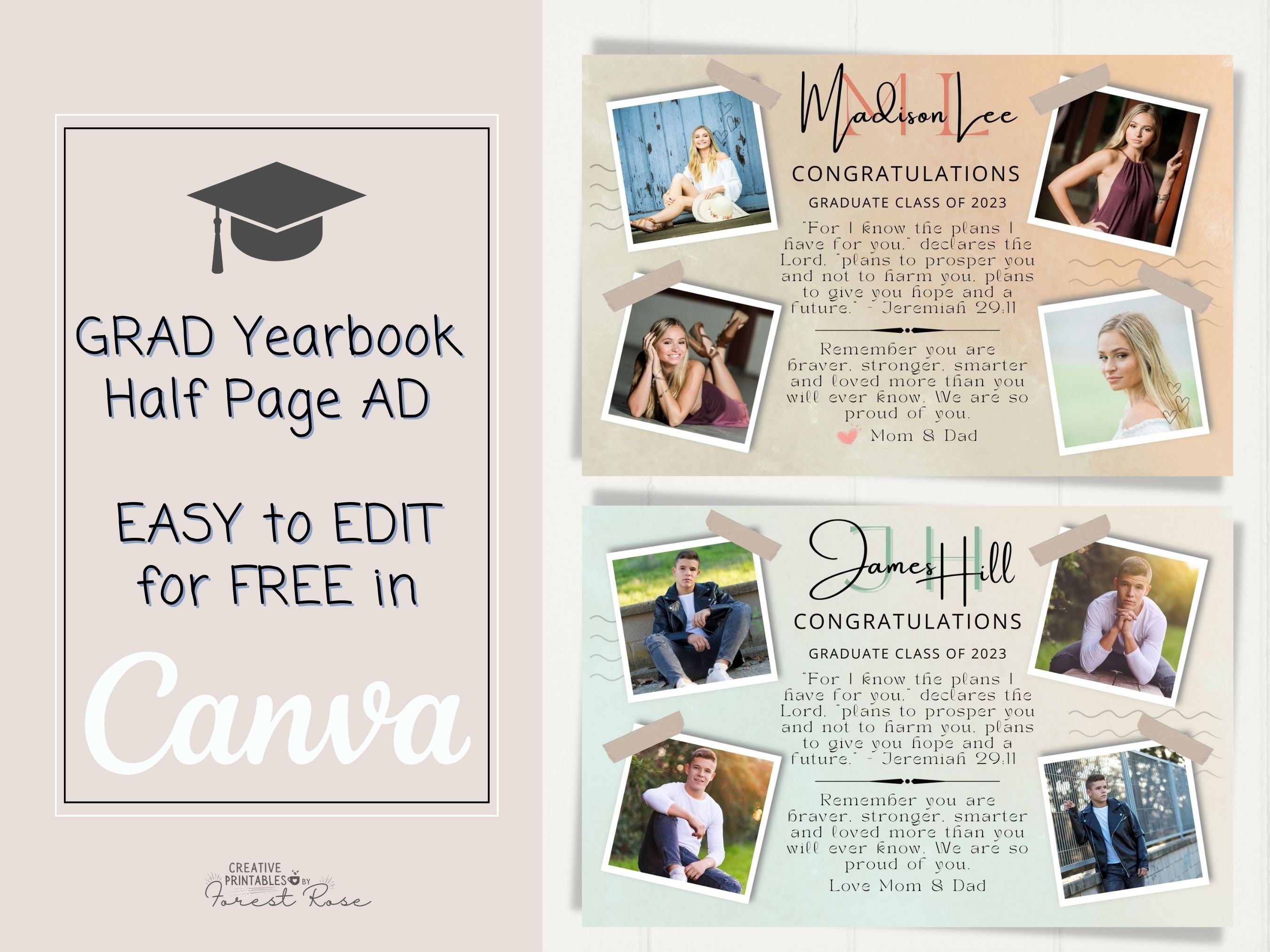 HALF PAGE Yearbook Ad Template, Canva Template, DIY Editable ...