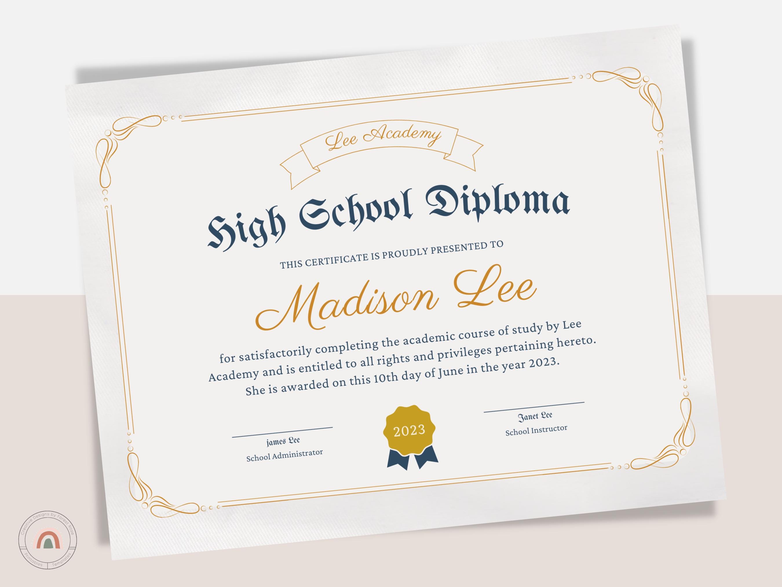 High School Diploma Template, Editable High School Transcript ...