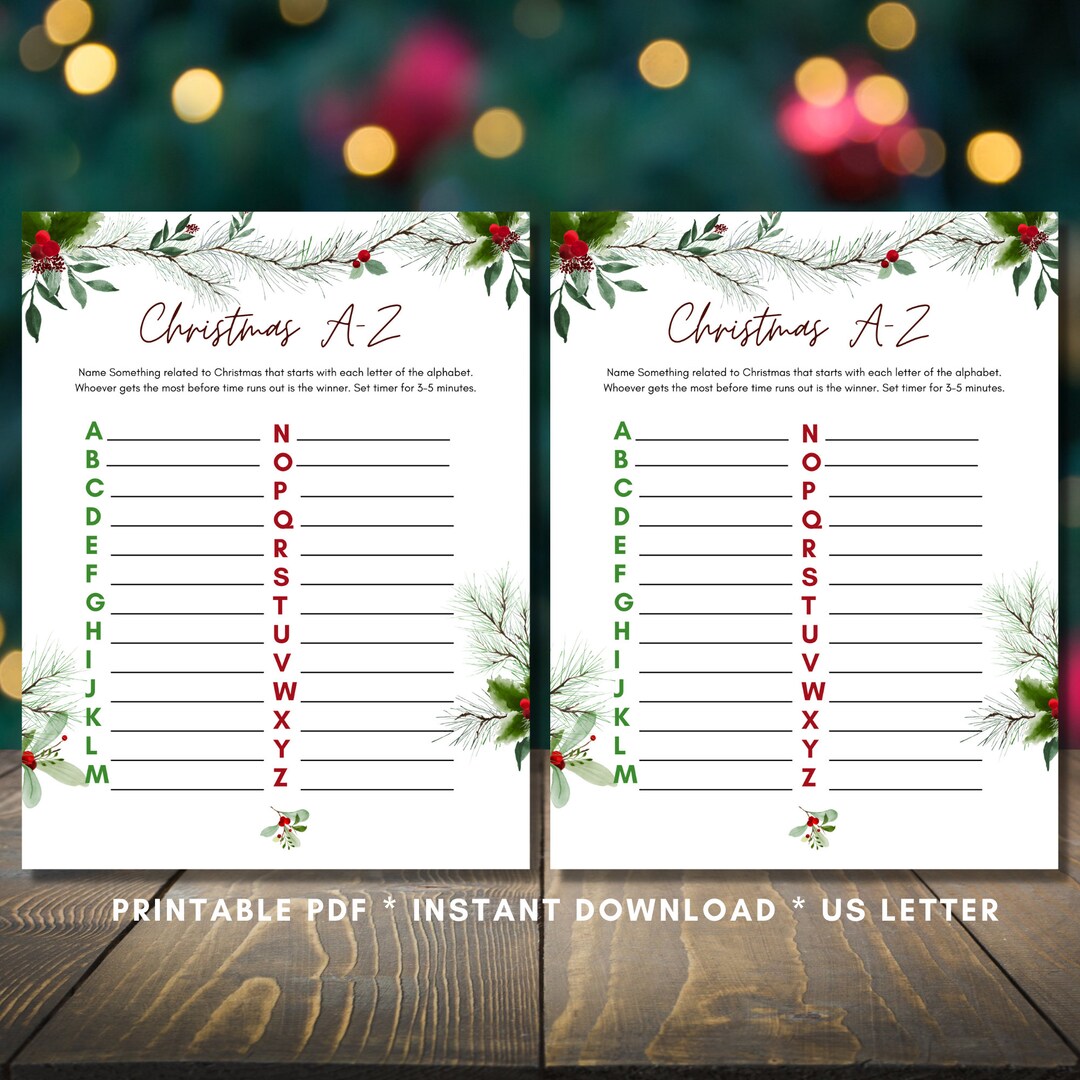 Printable Christmas A-to-z Game, Christmas Adult Party, Christmas Games ...