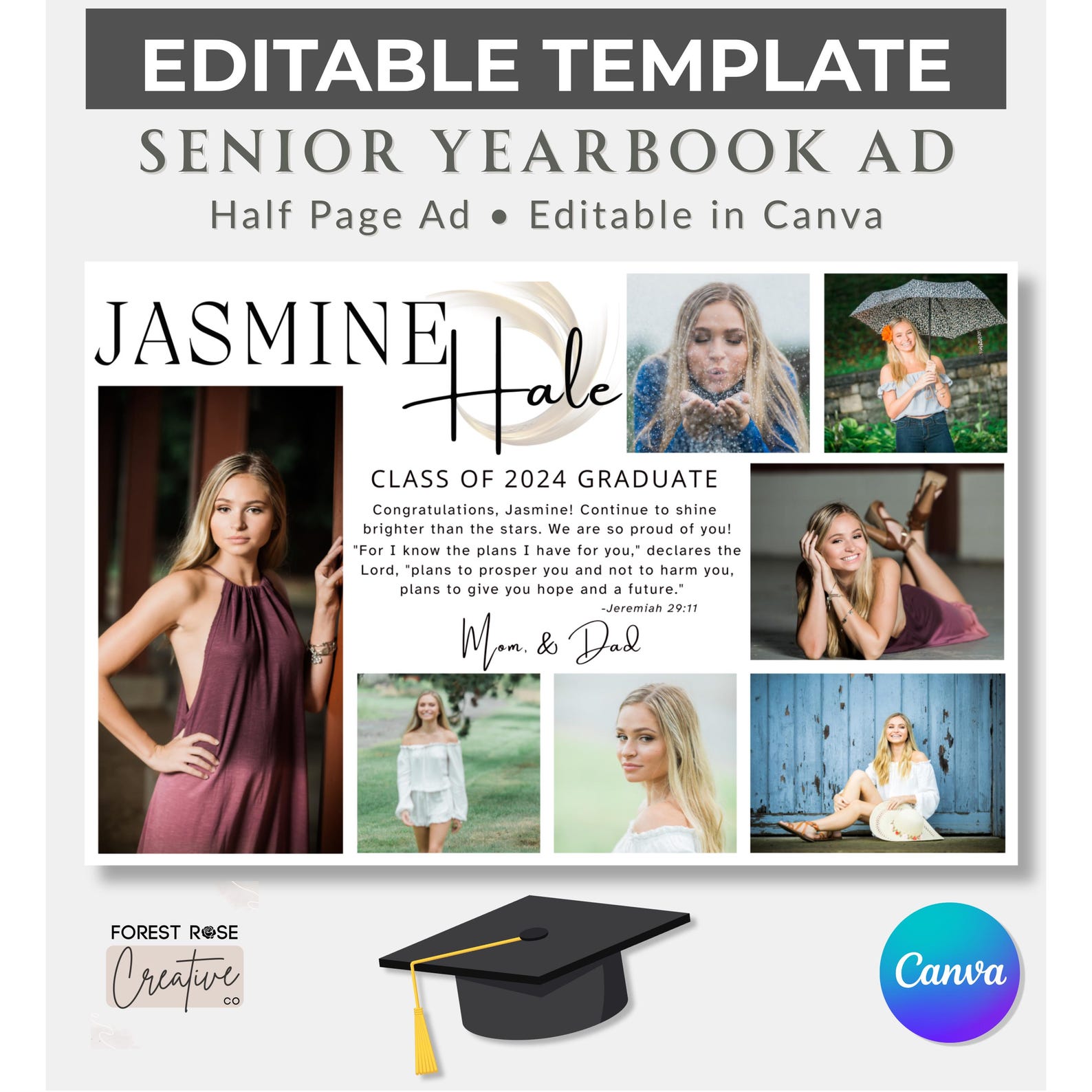 Editable Half Page Yearbook Ad Template, DIY Personalized, High School ...