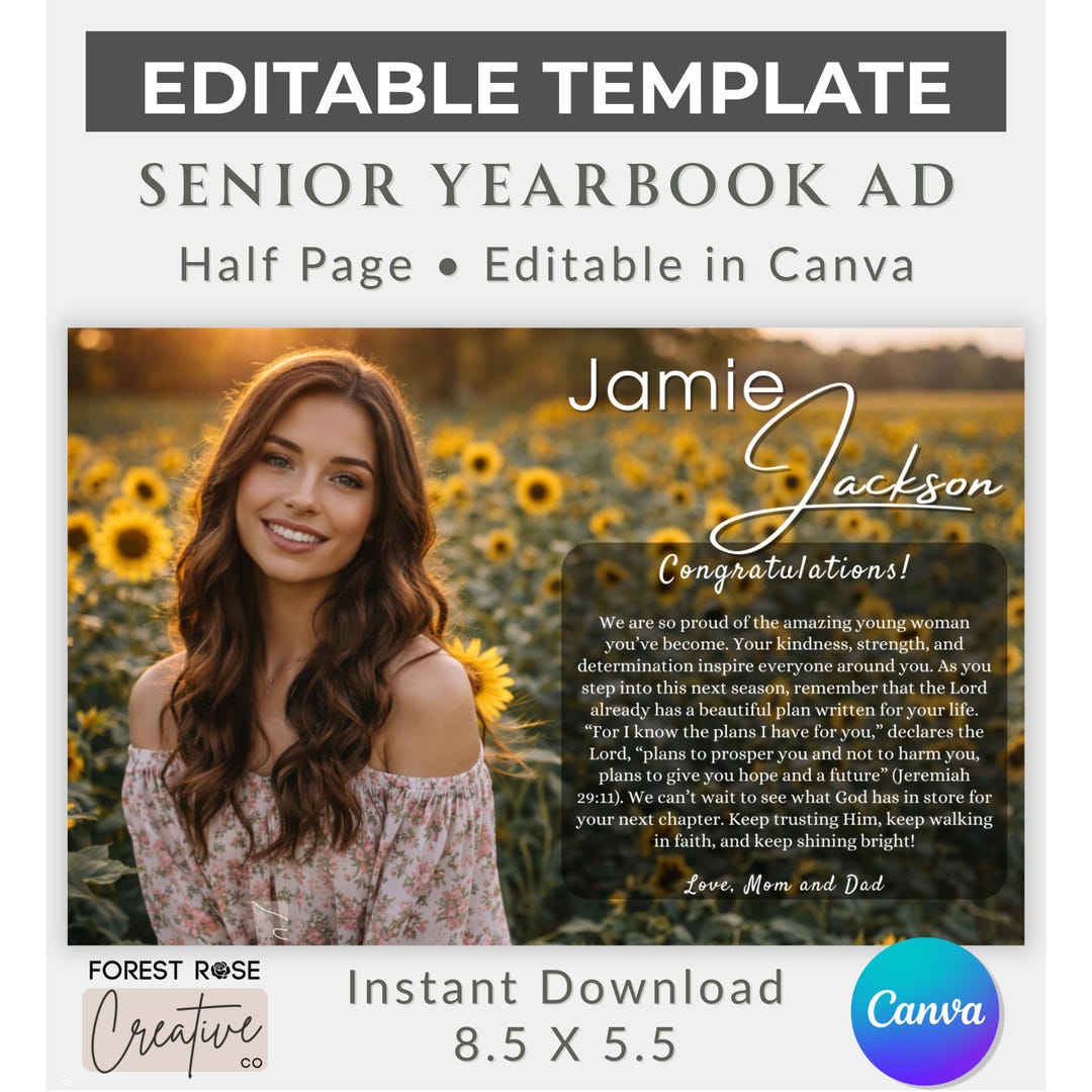 Half Page Yearbook Ad Template Editable Canva | Senior Graduation Shout ...