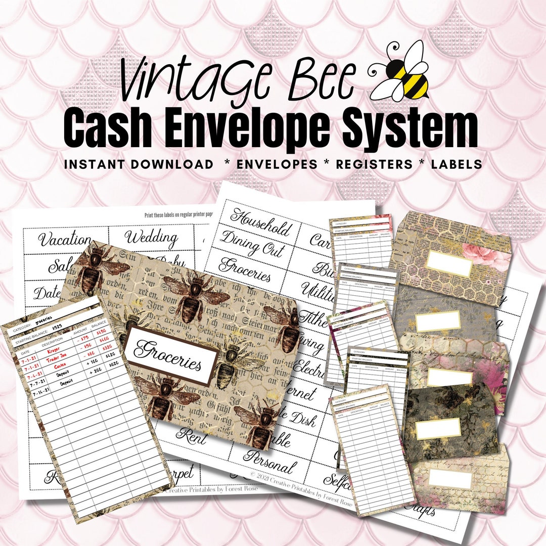 Vintage Bee Printable Cash Envelopes | Cash Envelope Inserts | Money ...