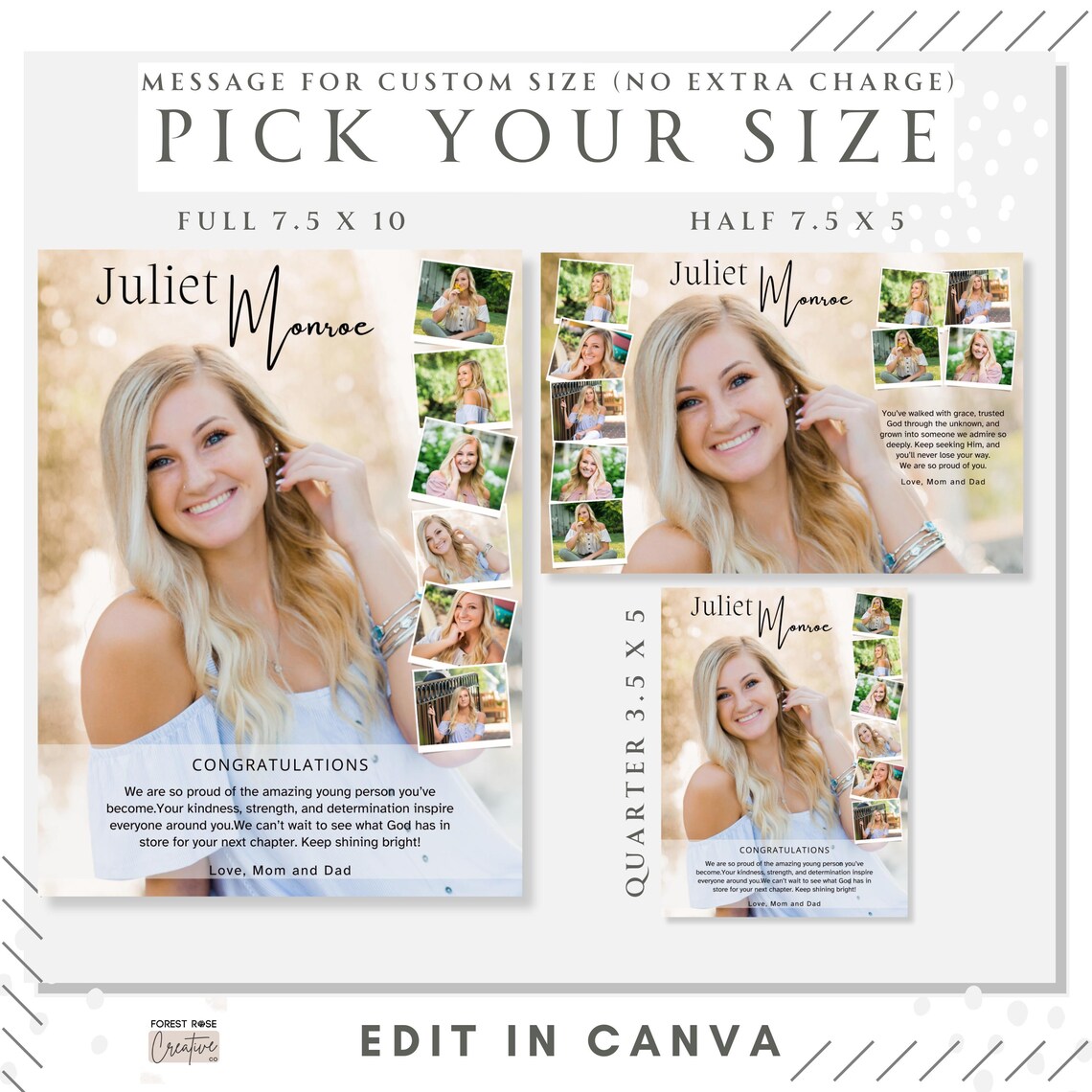 Editable Senior Yearbook Ad Template, Full, Half & Quarter Page ...