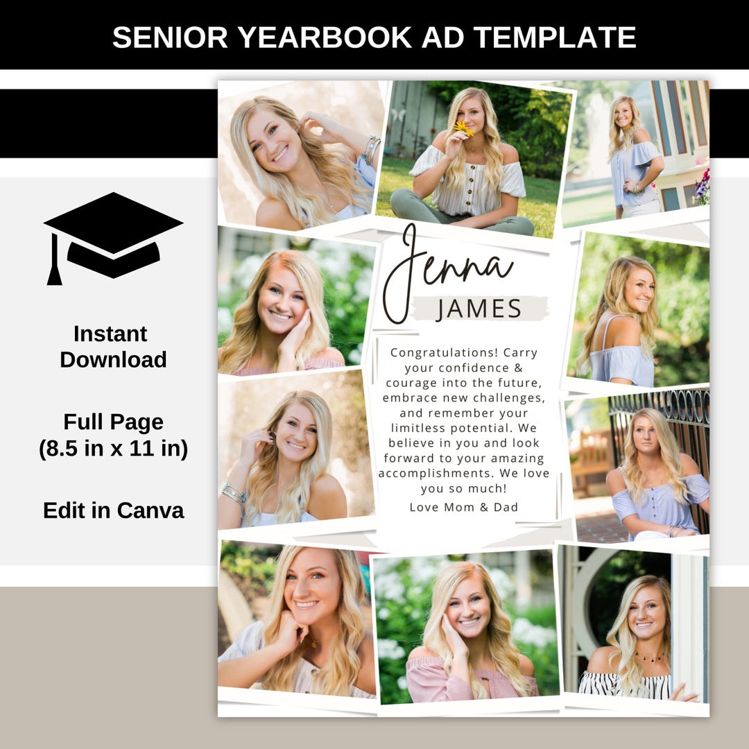 Modern Polaroid FULL PAGE YEARBOOK Ad Template, Canva Template ...