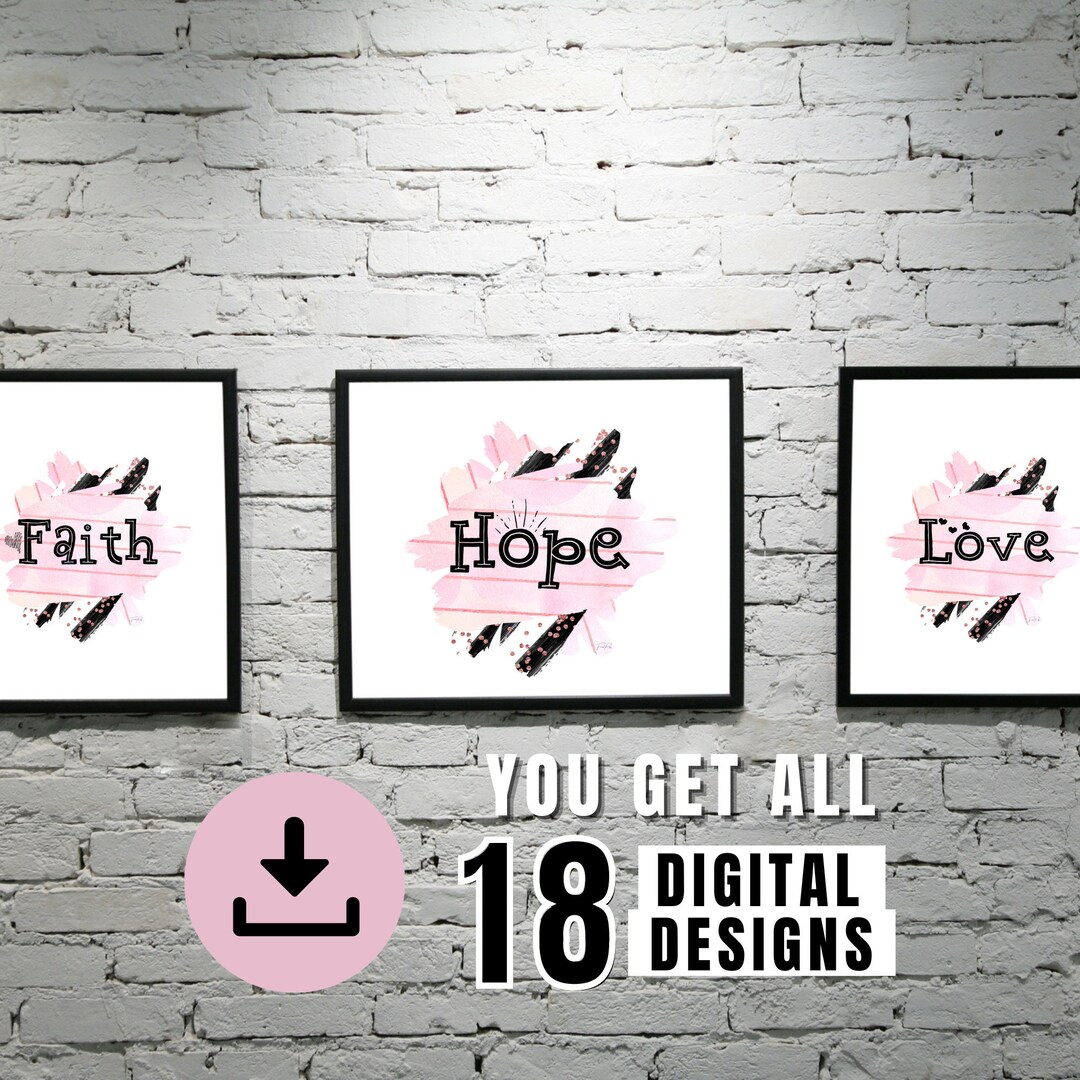 Faith Hope Love Watercolor Print Set: Christian Wall Art (digital ...