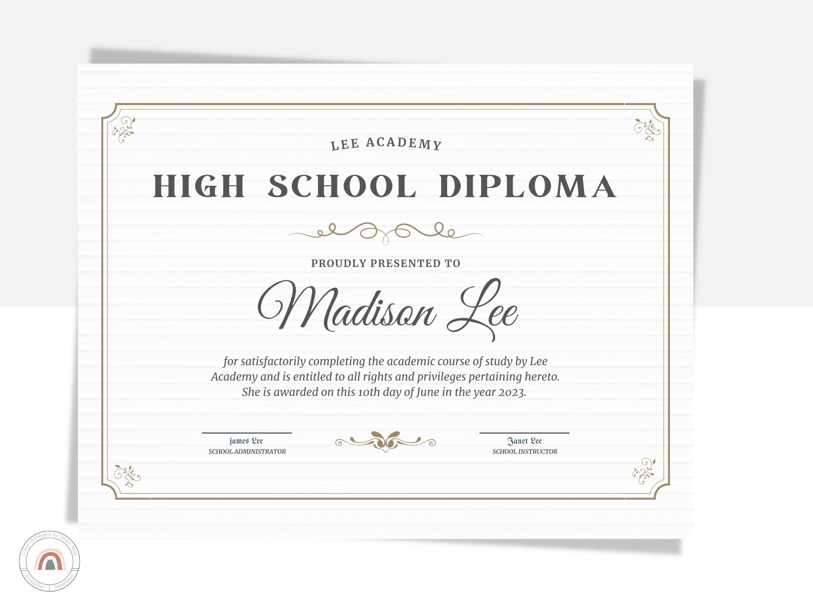 High School Diploma Template, Editable High School Transcript ...