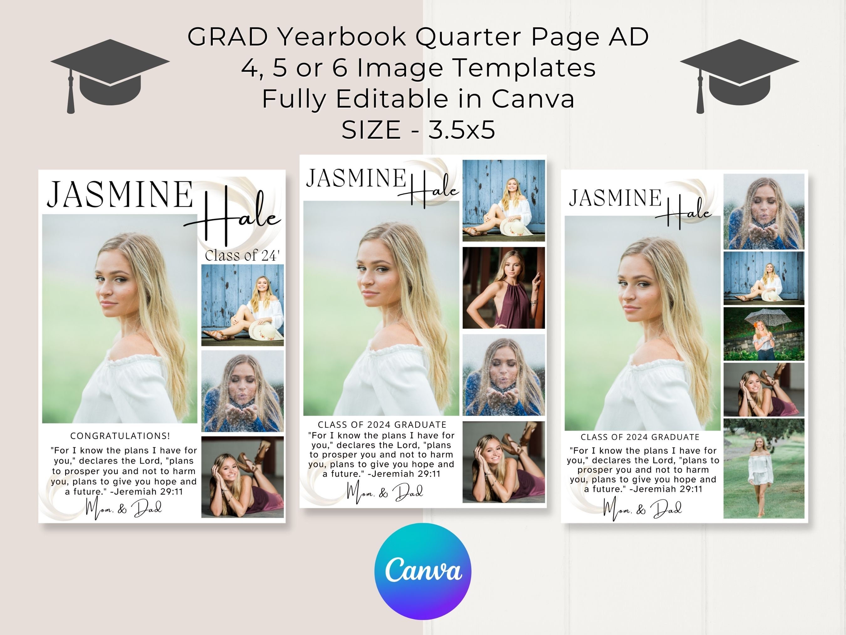 FULL, HALF & QUARTER Page Yearbook Ad Templates, Editable Personalized ...