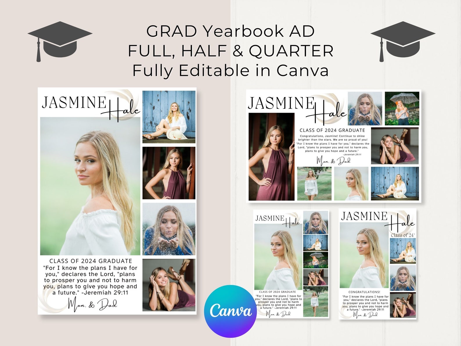 Full, Half & Quarter Page Yearbook Ad Templates - CUSTOMIZATION ...