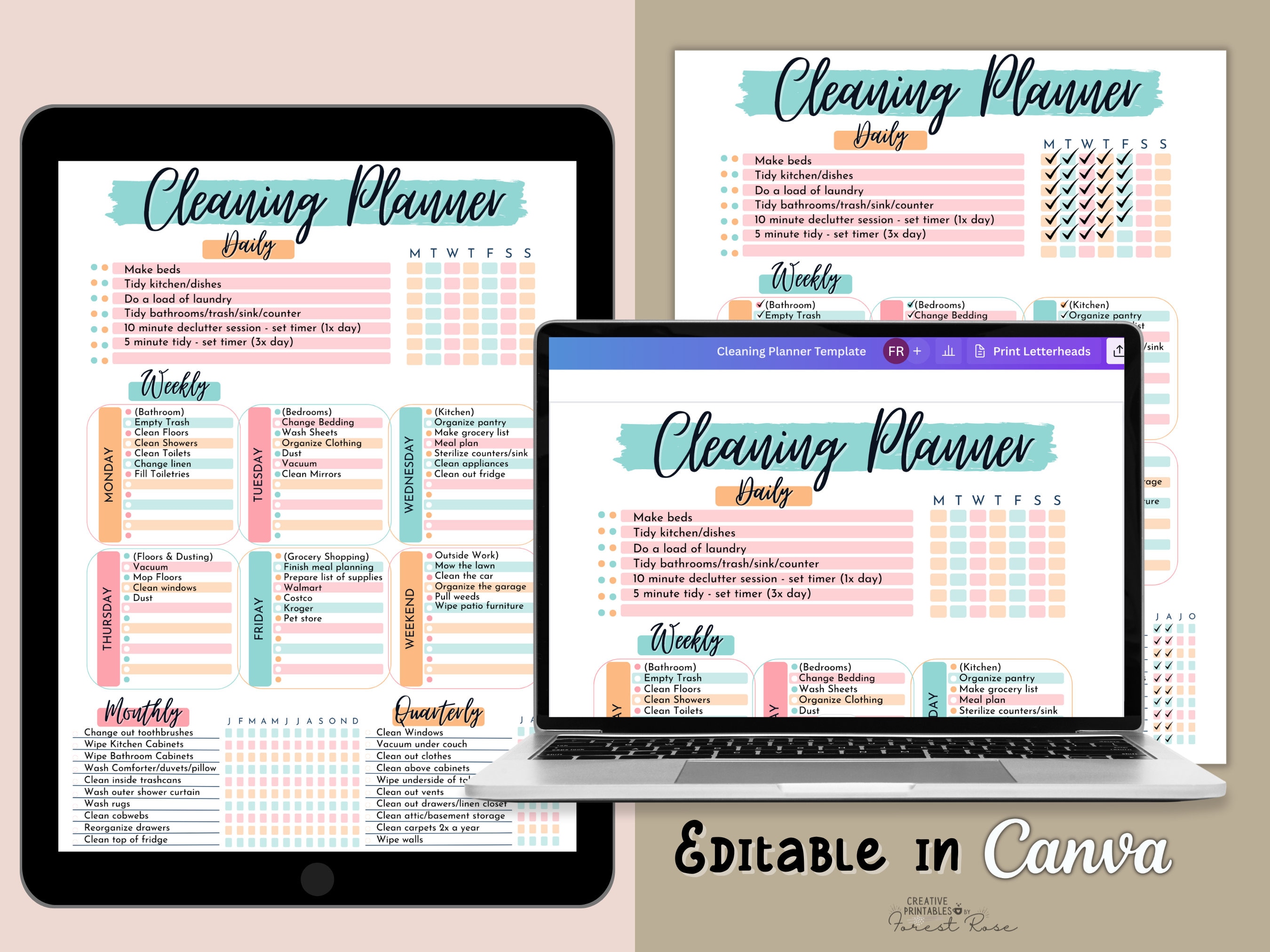 EDITABLE Cleaning Planner, Printable Cleaning Schedule, Cleaning ...