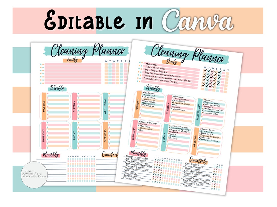 EDITABLE Cleaning Planner, Printable Cleaning Schedule, Cleaning ...