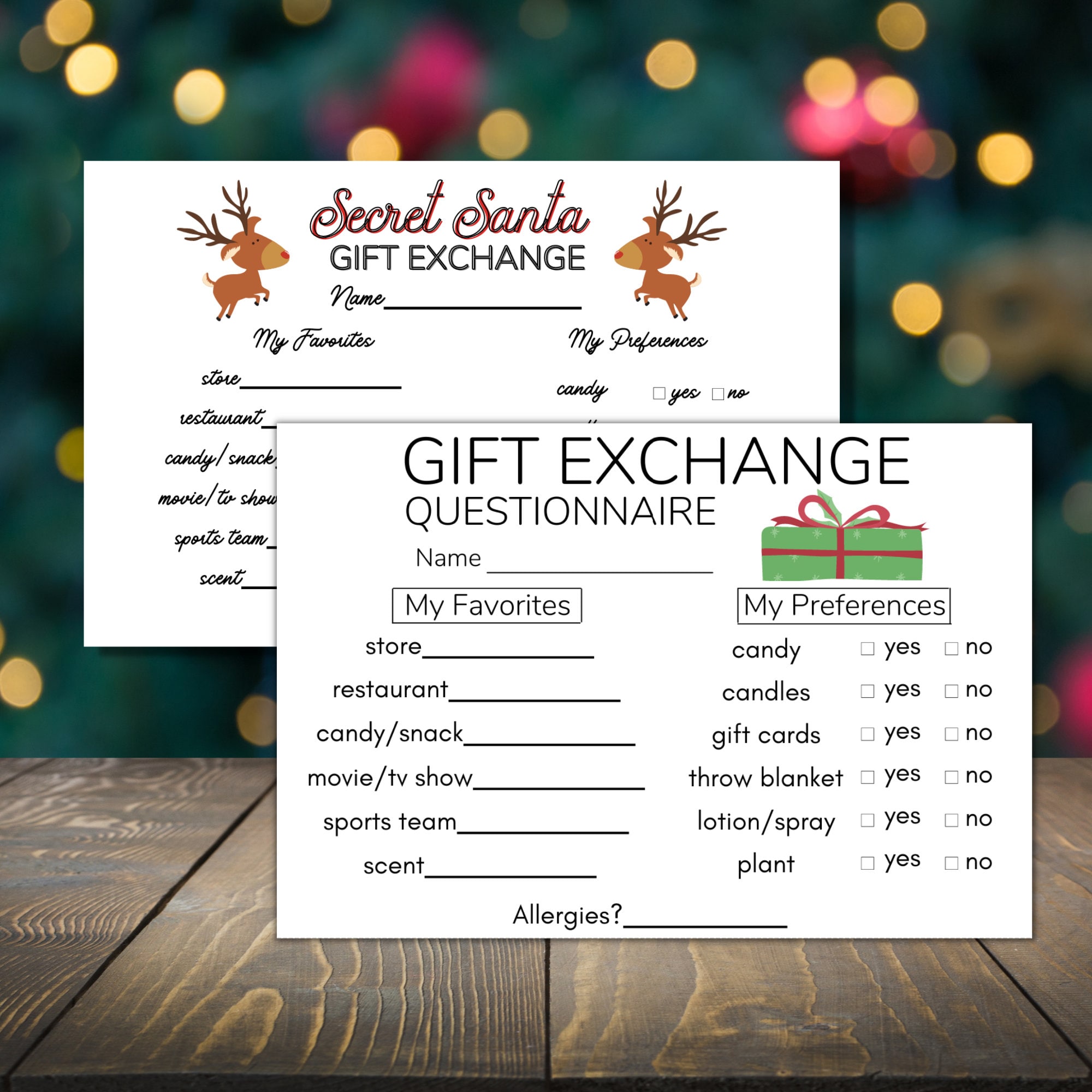Printable Secret Santa Questionnaire for Gift Exchange, Secret Santa ...