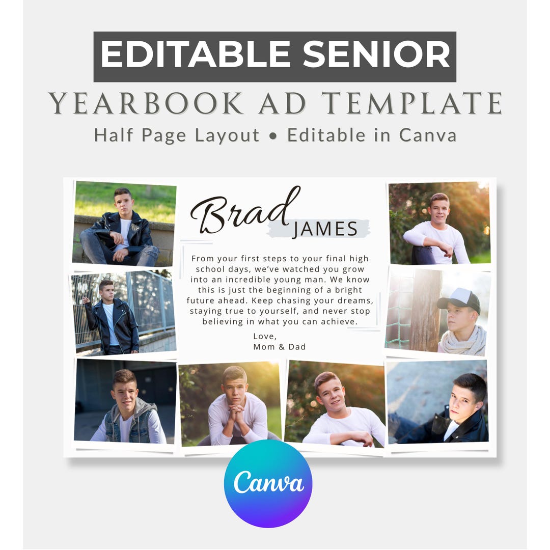 Editable Half Page Yearbook Ad Template | Digital Download High School ...