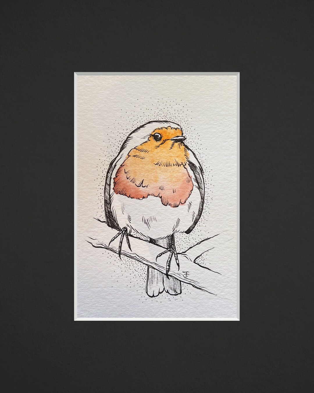 European Robin Wildlife Field Sketch Original Watercolor Painting 4x6 ...