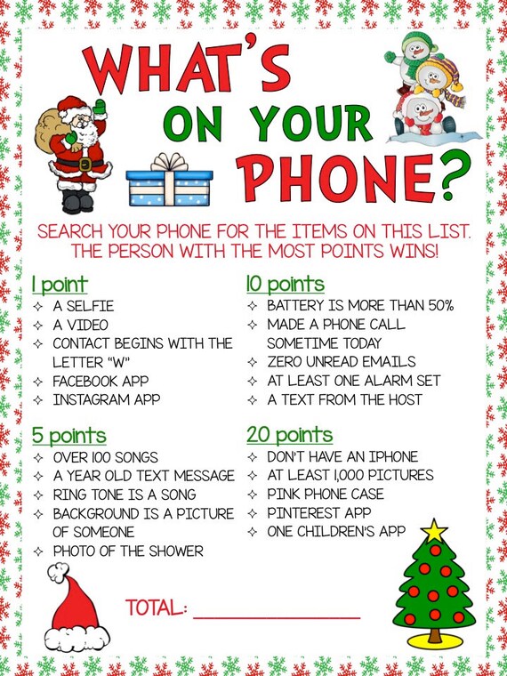 What s On Your Phone Christmas Theme Game Etsy What s On Your Phone Christmas Theme Game Etsy