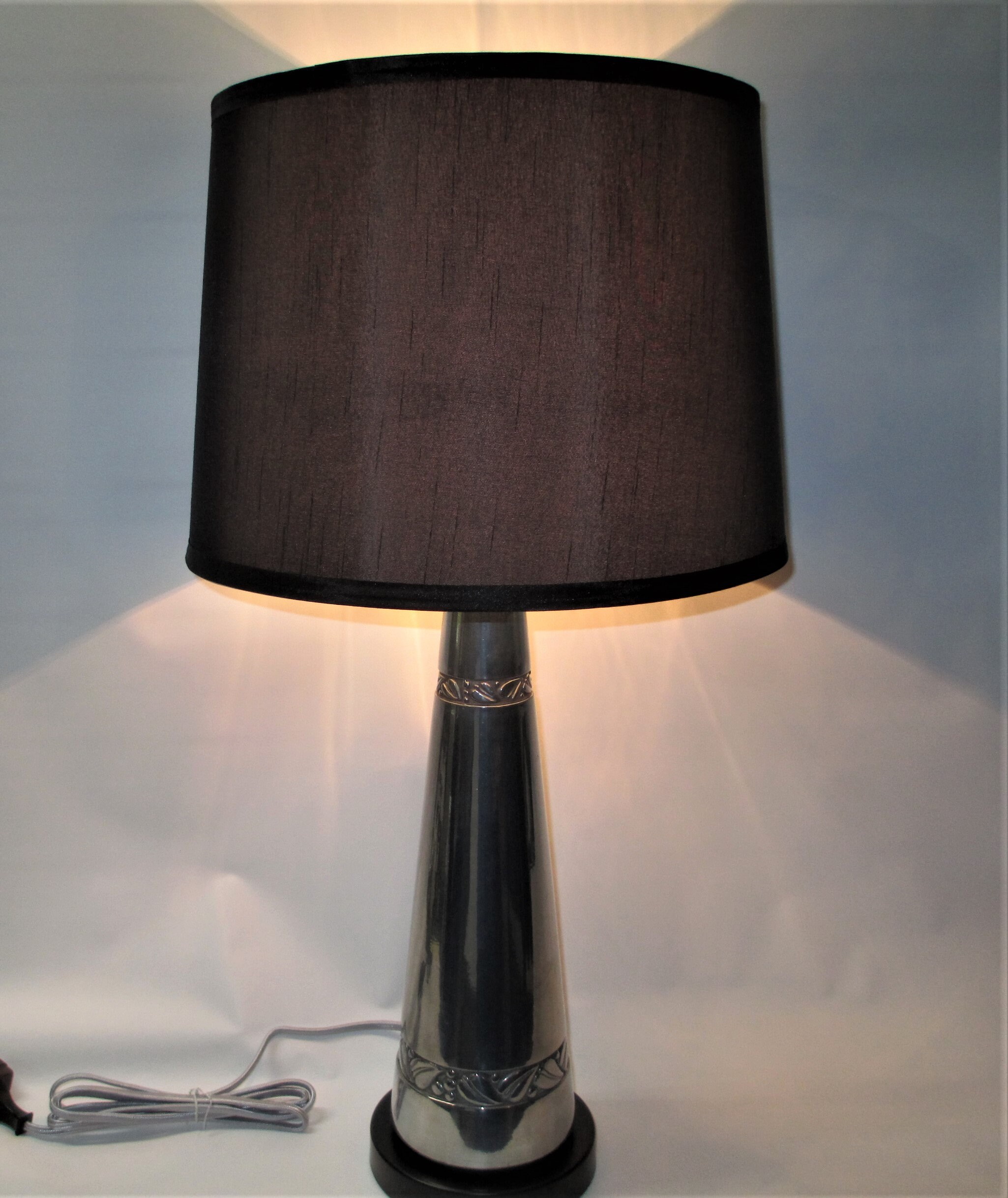 Elegant Mid-century Modern Large Aluminum Table Lamp With Black Shade ...