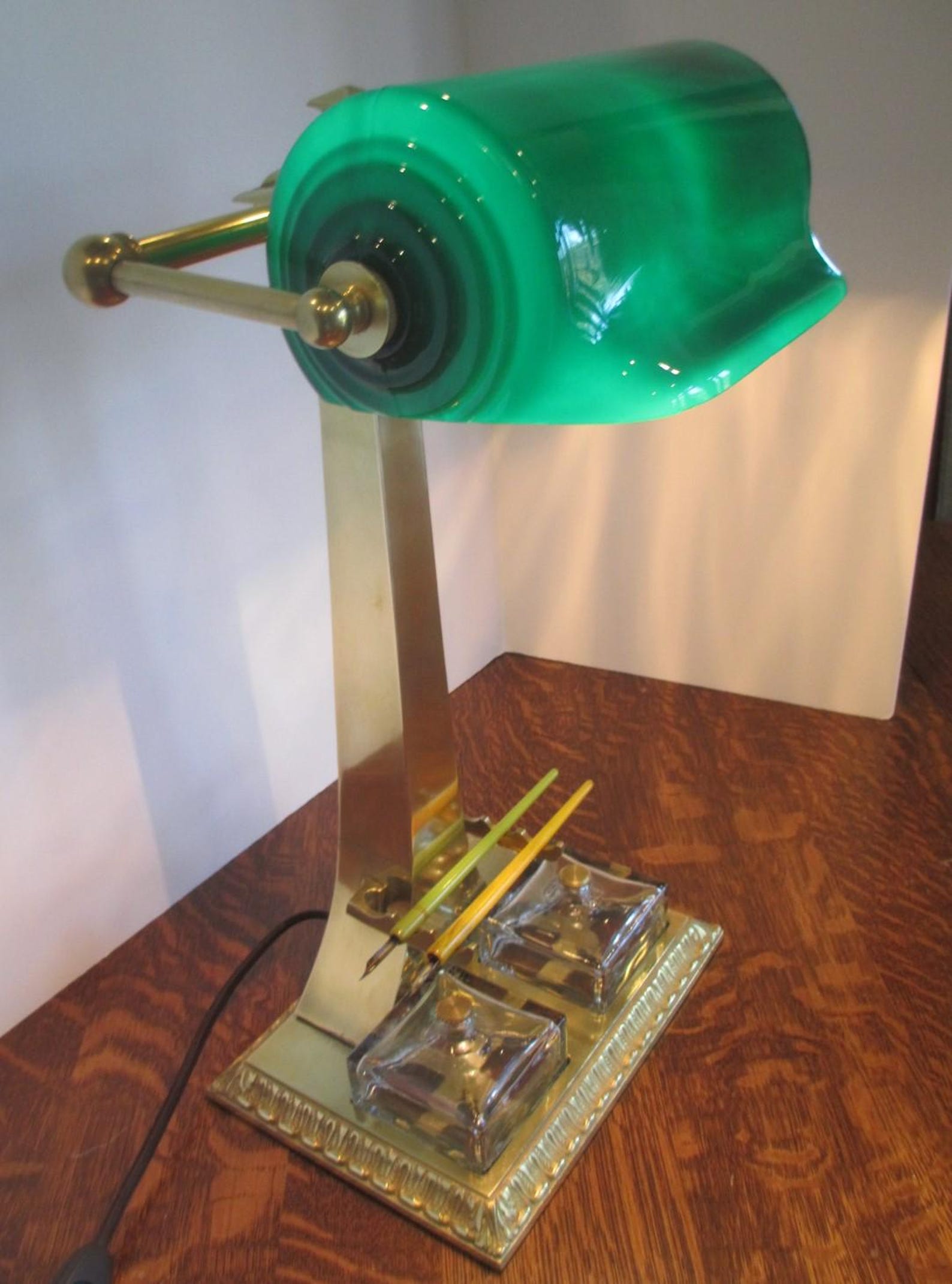 Rare & Stunning Antique Bankers Lamp With Inkwells, Restored-duckbill ...