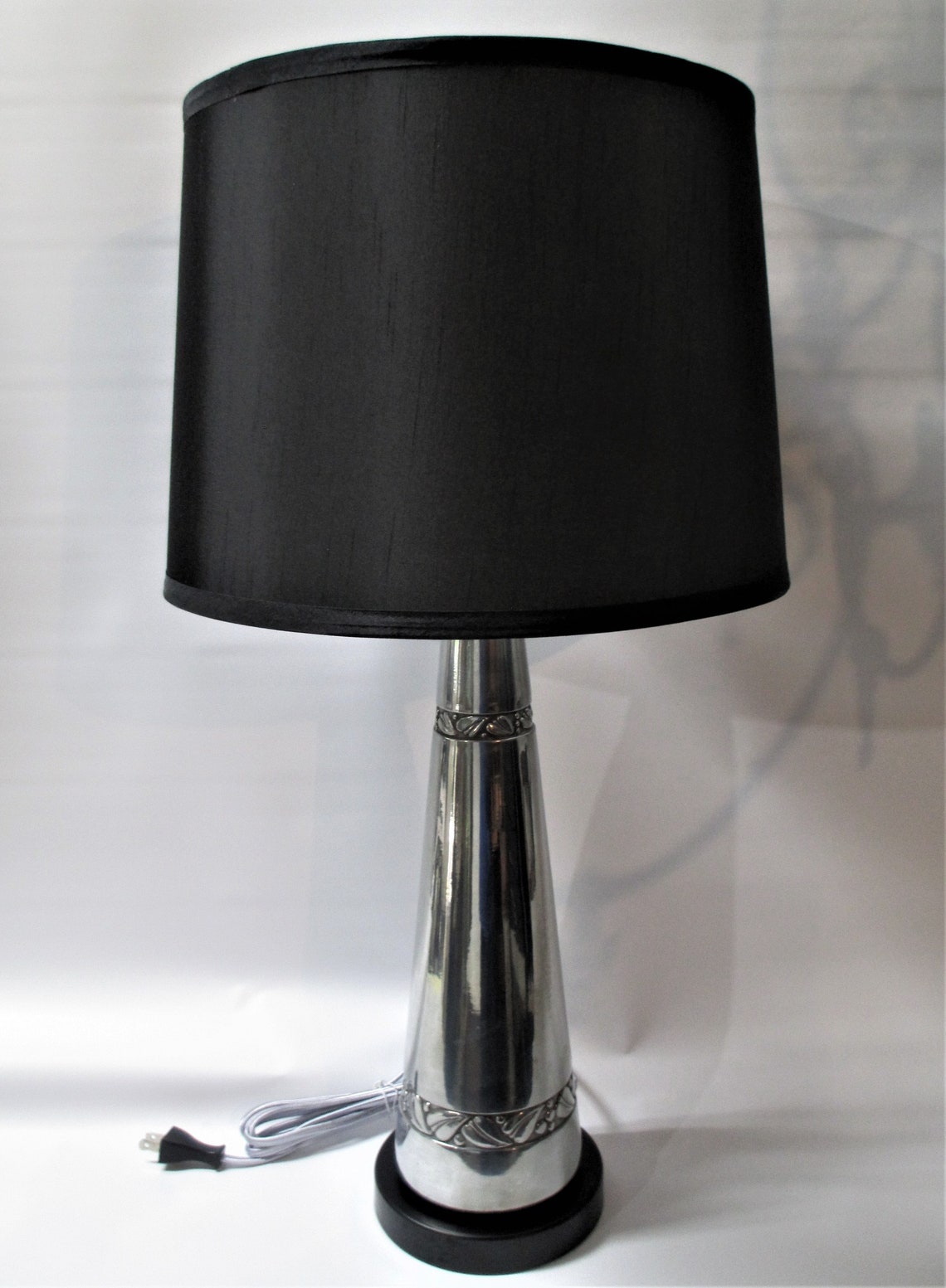 Elegant Mid-century Modern Large Aluminum Table Lamp With Black Shade ...
