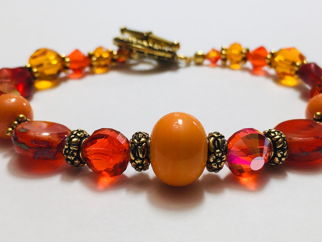Orange Rainbow Stack Bracelet! Vintage & Rare Crystals, Czech Glass ...