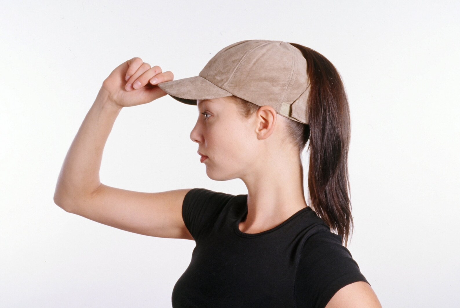 Beige Suede Baseball Cap Has a High Opening for a Ponytail Without the ...