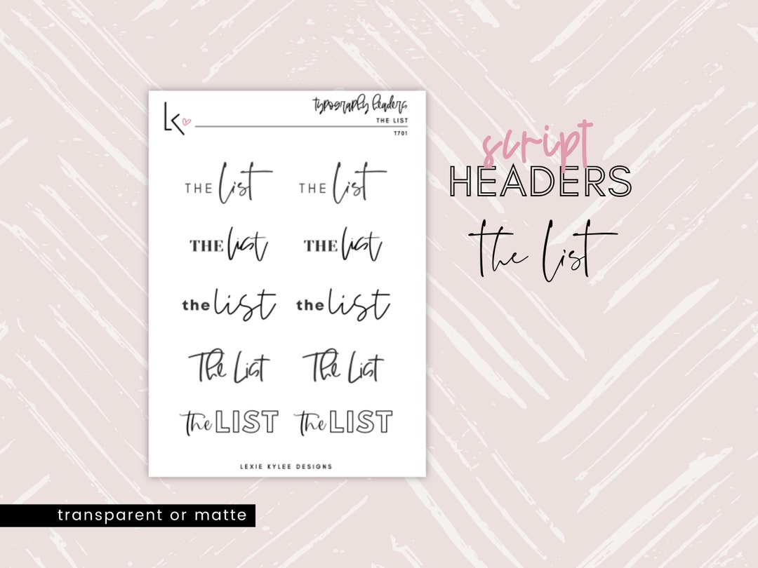 Script Headers the List t701 - Etsy