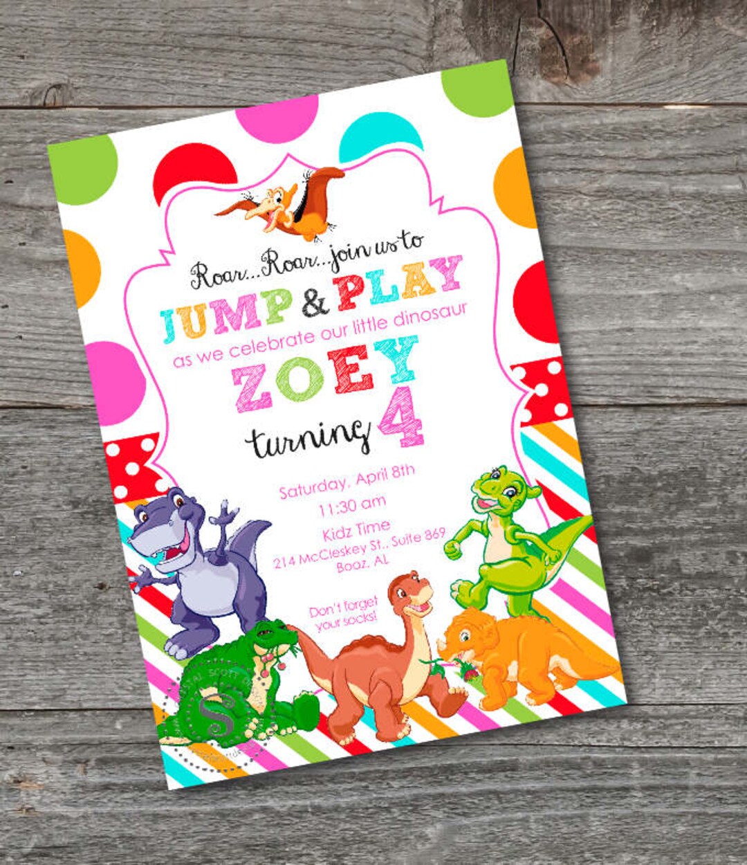 Land Before Time Birthday Invitation PRINTABLE littlefoot chomper spike ...