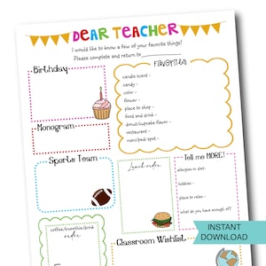 Get to Know Your Teacher Printable, Teacher Questionnaire Form, Tell Me ...