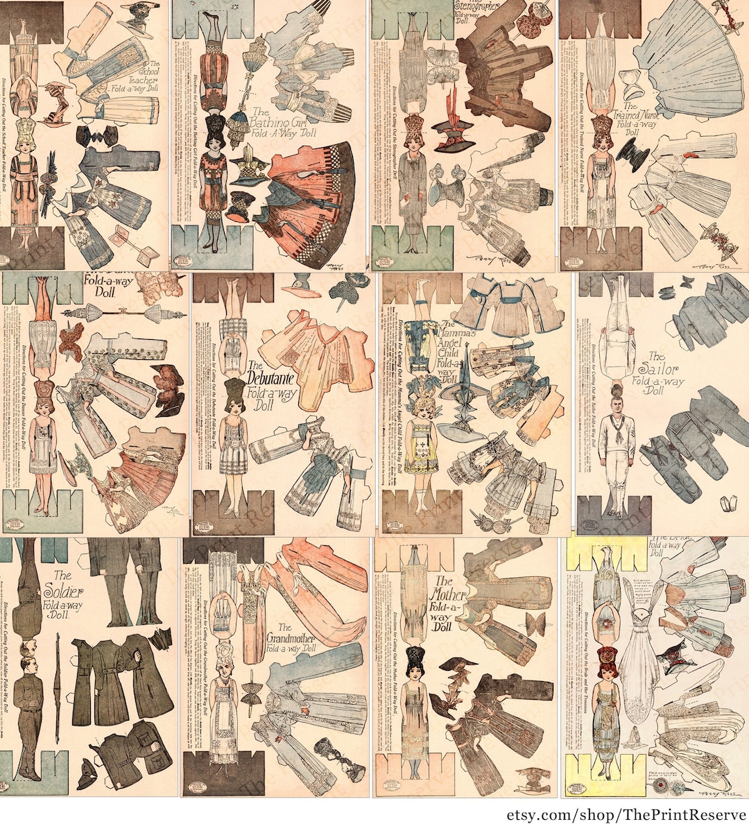 Buy Printable Paper Dolls 1920s Family Fold A Way Penny Ross Digital ...