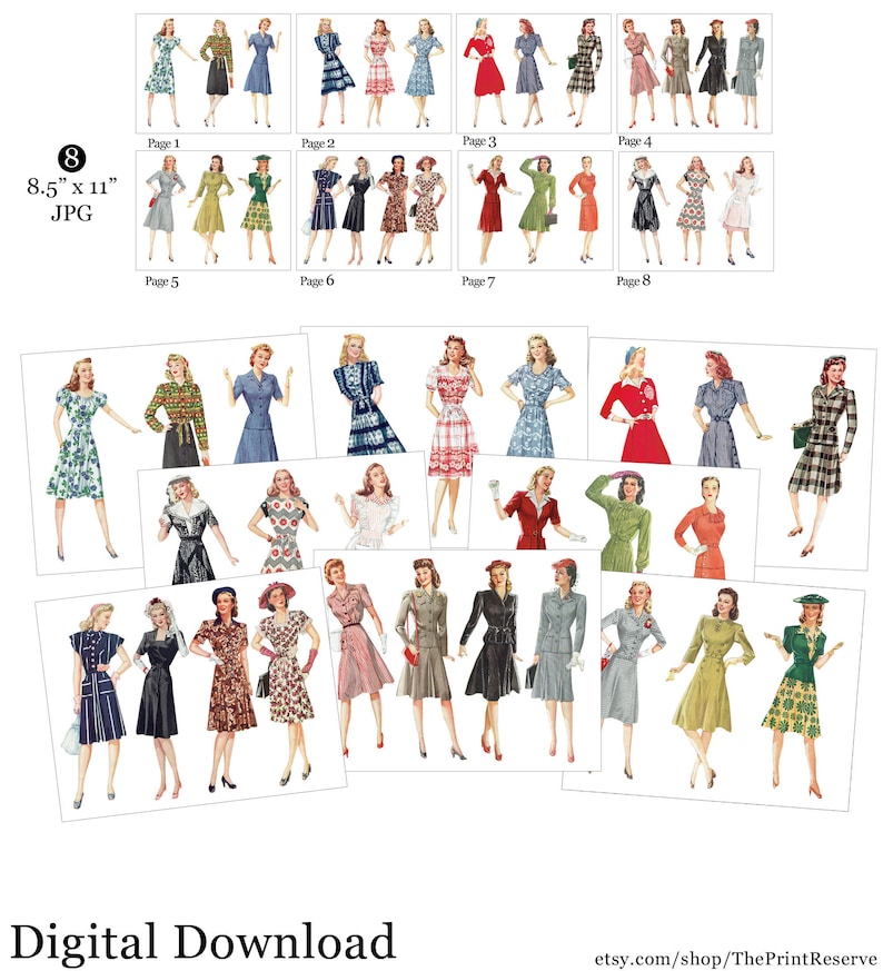 Retro Clipart 50s Women Fashion Clipart Digital Download - Etsy