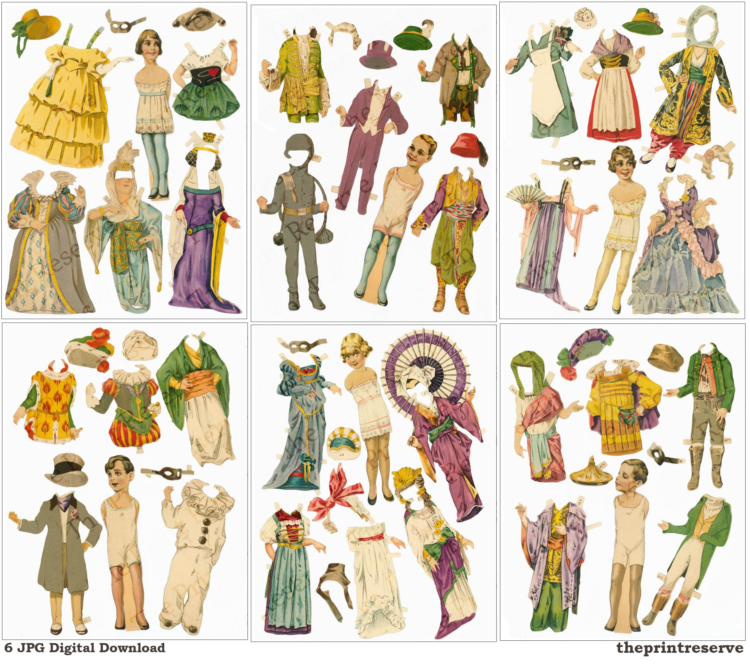 Paper Doll Printable Costume Paper Dolls Digital Download - Etsy