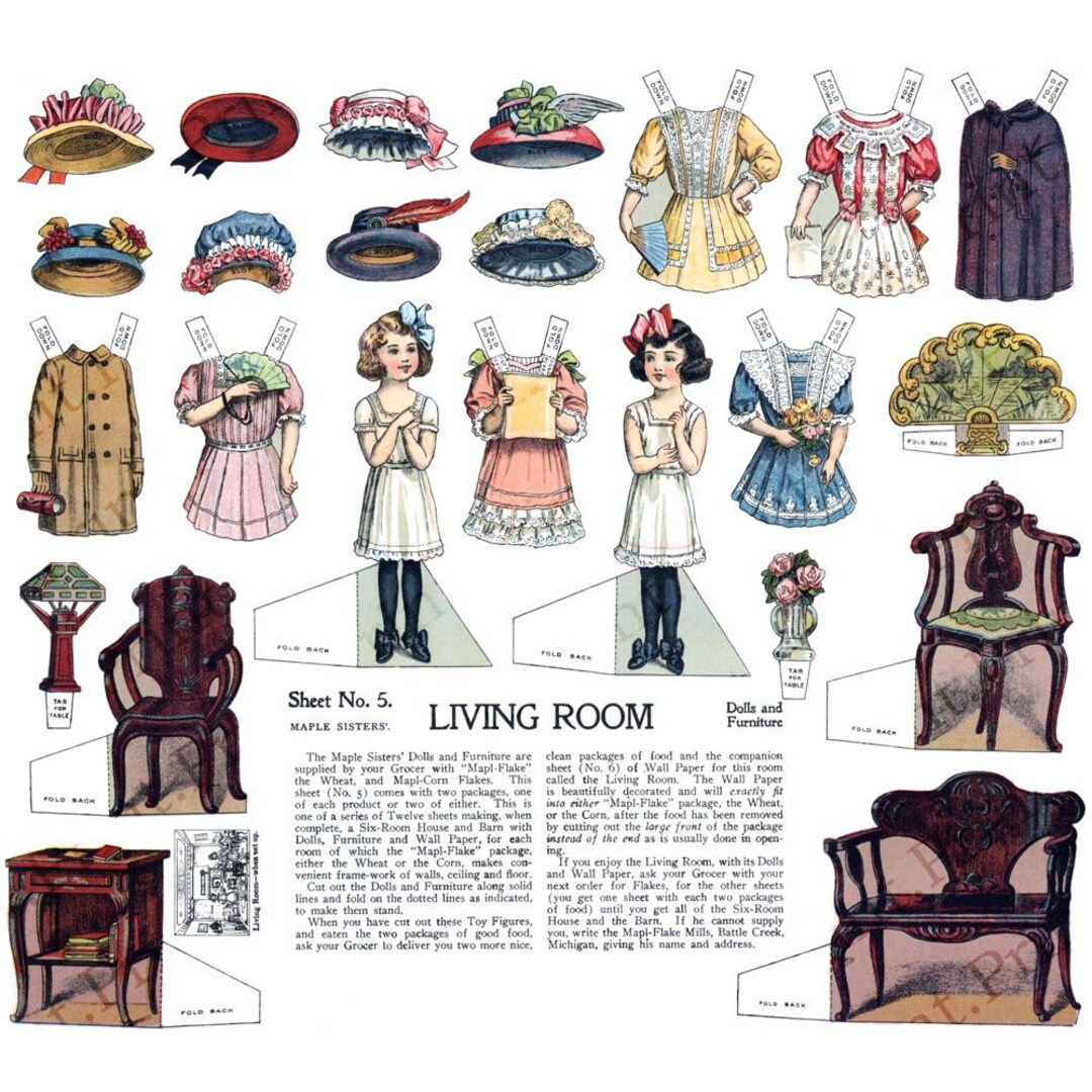 Living Room Dollhouse Printable Paper Dolls Furniture Digital Download ...
