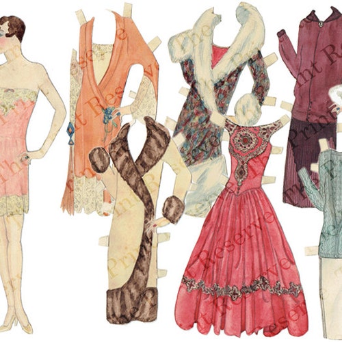 Printable Flapper Digital Paper Doll 1920s Instant Digital - Etsy