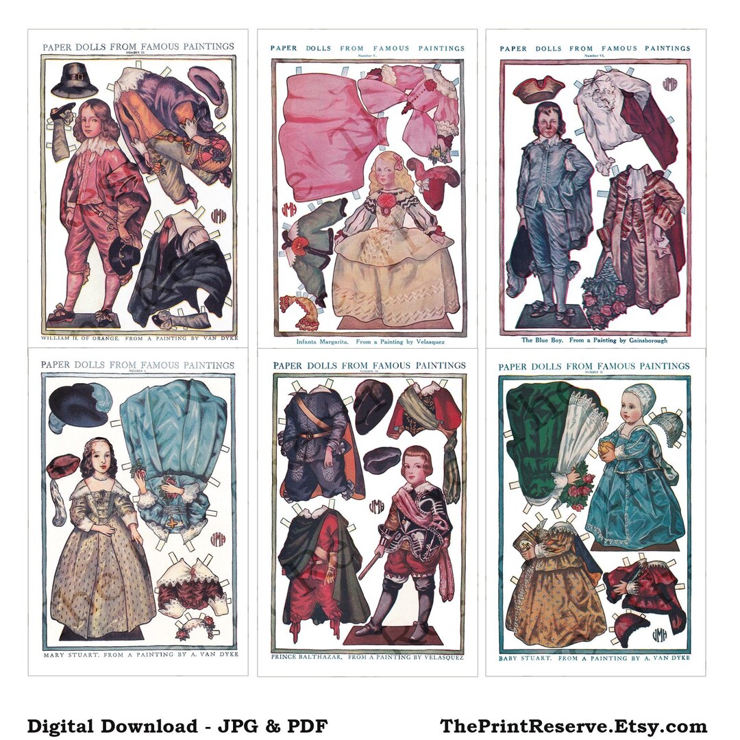 Art Paper Dolls of Famous Paintings Digital Download Printable Antique ...