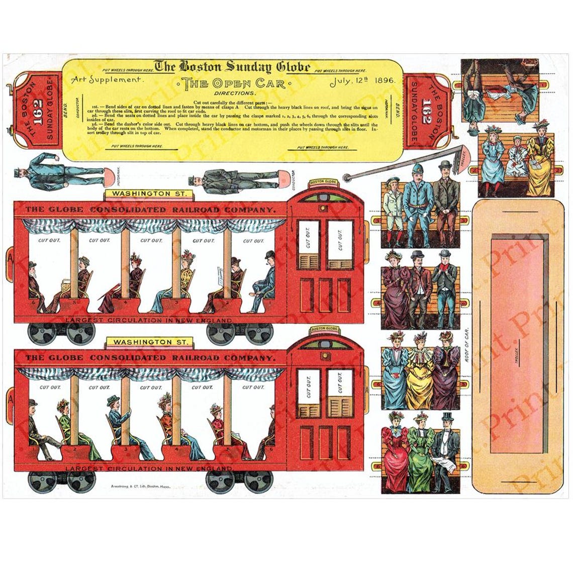 Trolley Train Open Car Antique Paper Doll Printable Paper Craft Digital ...