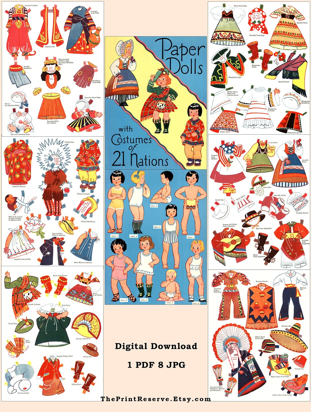 Printable Paper Doll 21 Nations Children Kids Digital Download Image ...