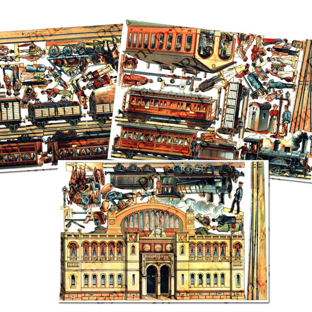 Train Station Antique Paper Doll Art Print Digital Download Printable ...