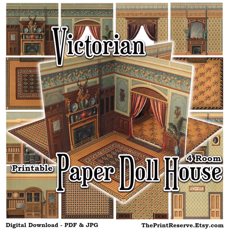 Victorian Dollhouse Paper Printable House Rooms Digital Download #506 ...