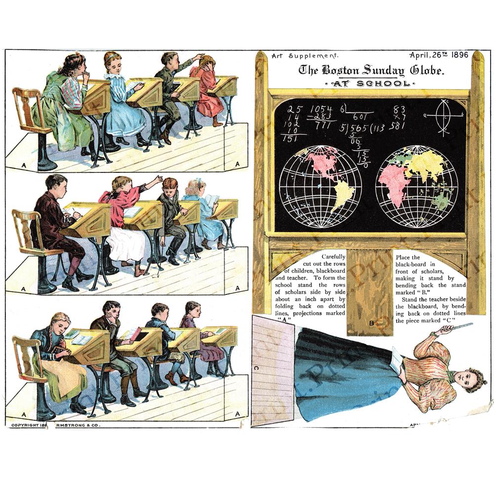 School Classroom Antique Paper Doll Printable Paper Craft Digital ...