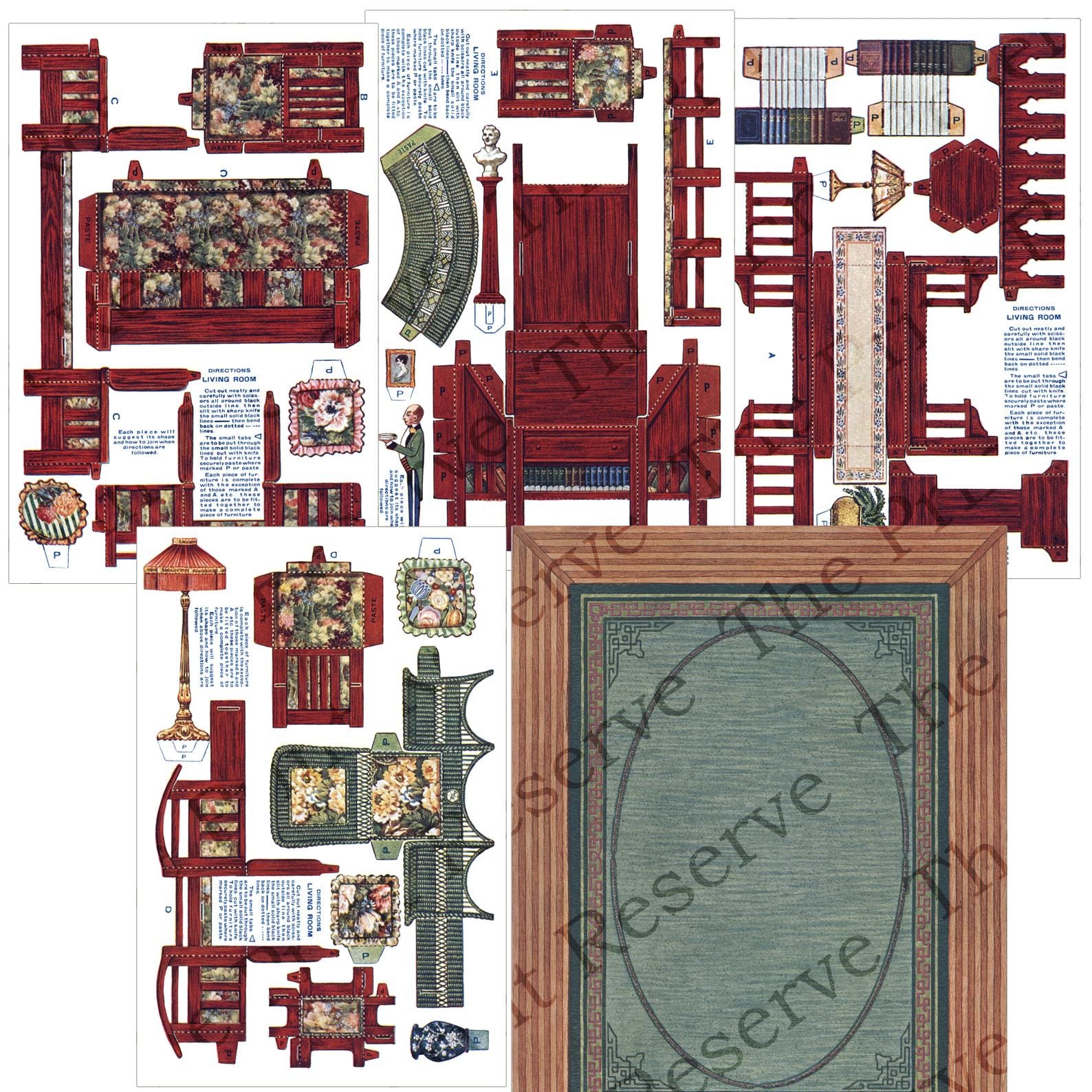 Paper Doll House Furniture 1920s Arts and Crafts Living Room Digital ...
